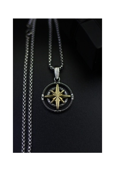 Dukkanka Pusula Kutup Yıldızlı Örme Zincir Çelik Kolye ( Gold Ayrıntılı) Dukkanka Pusula Kutup Yıldızlı Örme Zincir Çelik Kolye ( Gold Ayrıntılı)