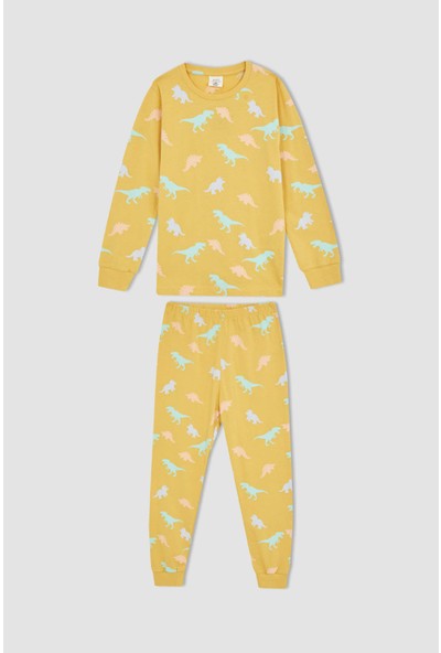 DeFacto Erkek Çocuk Dinozor Baskılı Pamuklu Uzun Kollu Pijama Takımı V8855A621CW