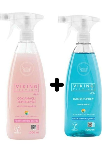 Viking Premium Çok Amaçlı Yasemin Vanilya 750 ml + Dağ Nanesi 750 ml Banyo Sprey Viking Premium Çok Amaçlı Yasemin Vanilya 750 ml + Dağ Nanesi 750 ml Banyo Sprey