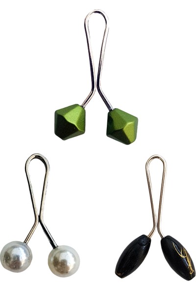 Mudanis 3 Adet Tesettür Eşarp ve Şal Klipsi Inci Beyaz Siyah Yeşil