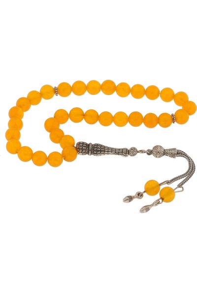 Gumush Doğaltaş Metal Püsküllü Sarı Yeşim Taşı Tesbih Gumush Doğaltaş Metal Püsküllü Sarı Yeşim Taşı Tesbih