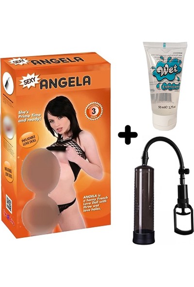 Pretty Love Angela 3 Işlevli Şişme Bebek + Penis Vakum Pompası + Jel