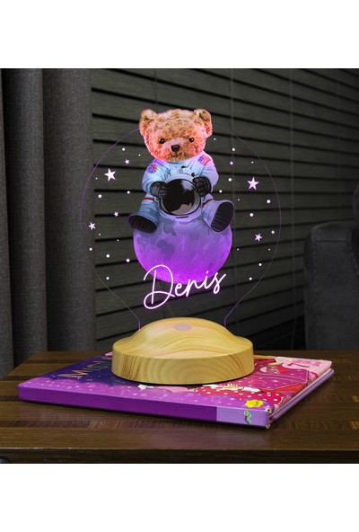 Sevgi Lambası Renkli Baskılı Kişiye Özel Ayı Teddy Doğum Günü Hediyesi LED Lamba Gece Lambası
