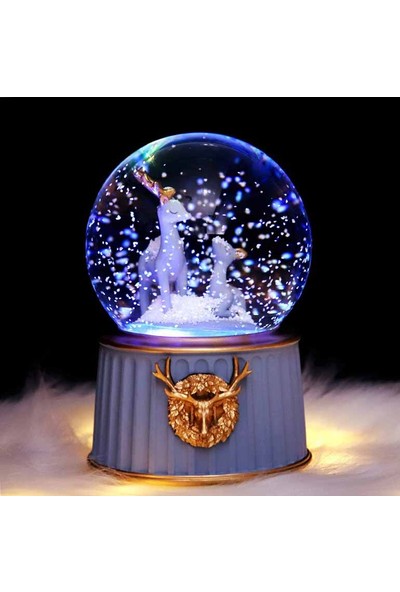Şifainur Karlar Ülkesi Romantik Geyikler Orta Boy Işıklı ve Müzikli Kar Küresi