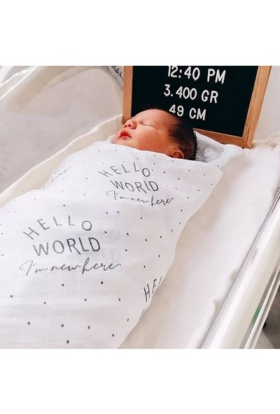 Pambuk.Co Hello World Müslin Bebek Örtüsü Battaniye Kundak Yenidoğan Pambuk.Co Hello World Müslin Bebek Örtüsü Battaniye Kundak Yenidoğan