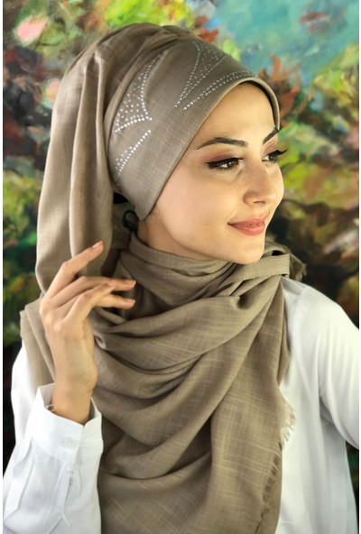 Butik Ambar Gümüş Pul Baskılı Kuyruklu Yıldız Desenli Taş Renkli Hazır Şal