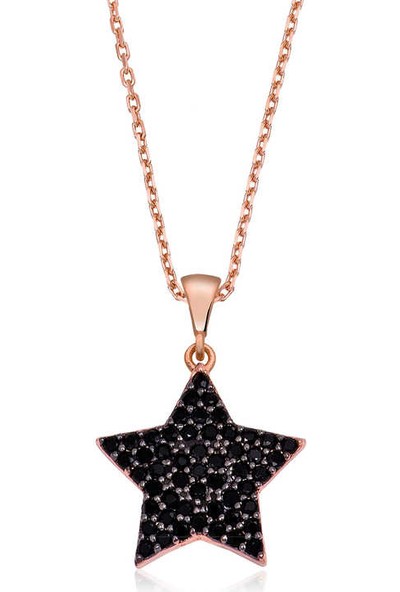 Silver Gümüş Siyah Taşlı Yıldız Bayan Kolye