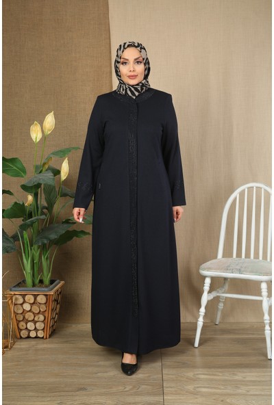 Tuğralı Kışlık Lacivert Manto Taşlı Tuğralı Kışlık Lacivert Manto Taşlı