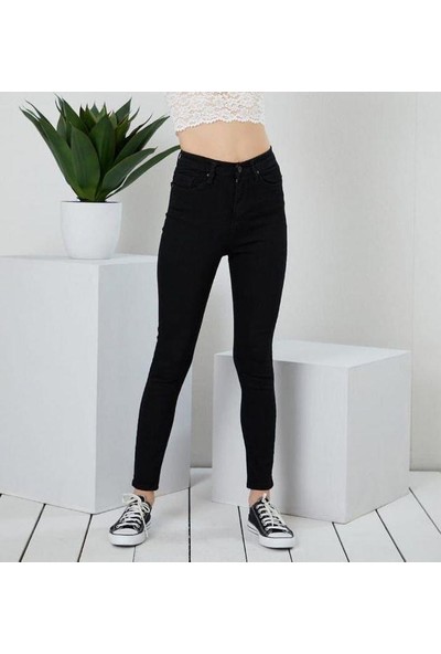 Markaşk Dar Paça Yüksek Bel Kot Pantolon-Siyah