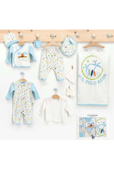 U.S. Polo Assn. Lisanslı Palm Krem Uçuk Mavi Erkek Bebek 10LU Hastane Çıkışı Seti U.S. Polo Assn. Lisanslı Palm Krem Uçuk Mavi Erkek Bebek 10LU Hastane Çıkışı Seti