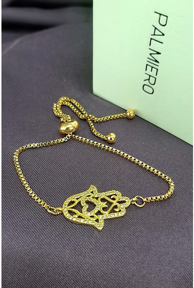 Palmiero 316L Çelik Zirkon Taşlı Fatmanın Eli Kadın Asansör Bileklik