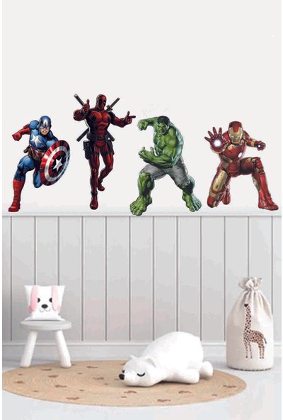 Sepet Yıldızı Avengers Kahramanları Deadpool Captain America Ironman Hulk Duvar Sticker Dörtlü Set Sepet Yıldızı Avengers Kahramanları Deadpool Captain America Ironman Hulk Duvar Sticker Dörtlü Set