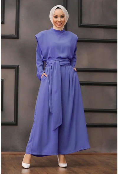 Neva Style - Kuşaklı Lavanta Tesettür Ikili Takım 1471LV