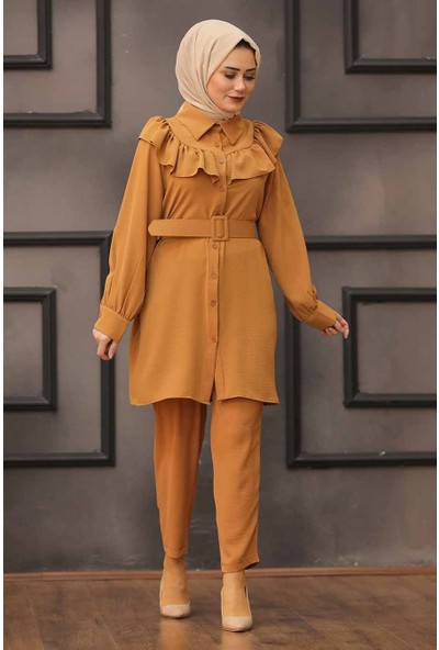 Neva Style - Kemerli Taba Tesettür Ikili Takım 14701TB Neva Style - Kemerli Taba Tesettür Ikili Takım 14701TB