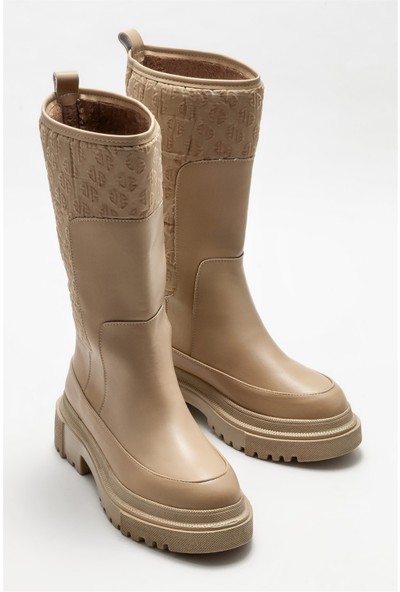 Elle Shoes Naturel Kadın Düz Çizme