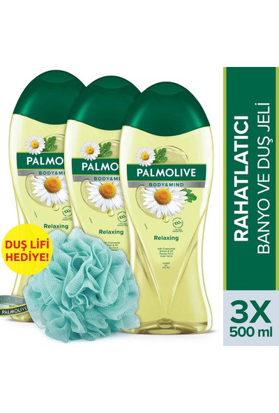 Palmolive Body & Mind Papatya Özü Ve Doğal Yağ İle Banyo Ve Duş Jeli 500 Ml X 3 Adet + Duş Lifi Hediye Palmolive Body & Mind Papatya Özü Ve Doğal Yağ İle Banyo Ve Duş Jeli 500 Ml X 3 Adet + Duş Lifi Hediye