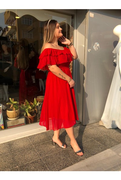 Macfly Carmen Yaka Firfir Elbise