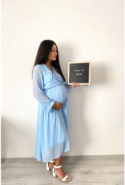 Macfly Kruvaze Yaka Şifon Elbise