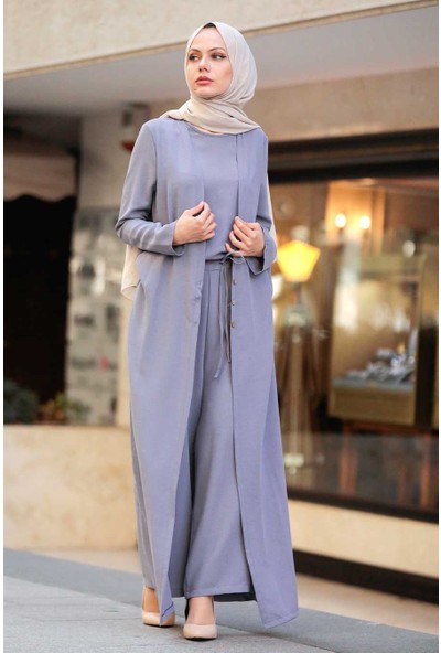 Neva Style - Hırka Detaylı Gri Tesettür Tulum 51890GR Neva Style - Hırka Detaylı Gri Tesettür Tulum 51890GR