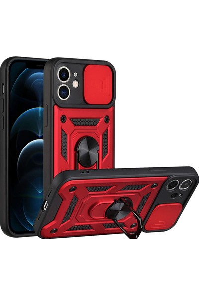 Fibaks Apple iPhone 11 Uyumlu Kılıf Kamera Korumalı Sürgülü Yüzüklü Armor Military Tank Zırh