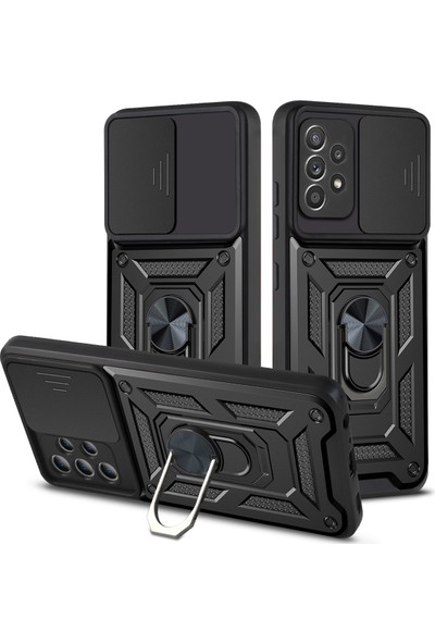 Fibaks Samsung Galaxy A32 4g Uyumlu Kılıf Kamera Korumalı Sürgülü Yüzüklü Armor Military Tank Zırh