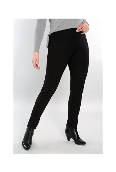 Trend42plus Büyük Beden Bel Lastikli Siyah Pantolon