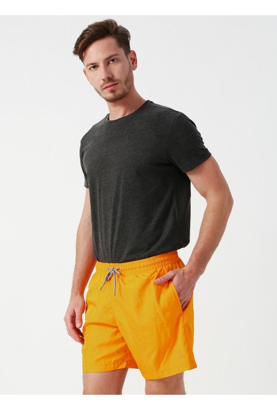 T-Box Erkek Düz Nar Çiçeği Cepli Şort Mayo