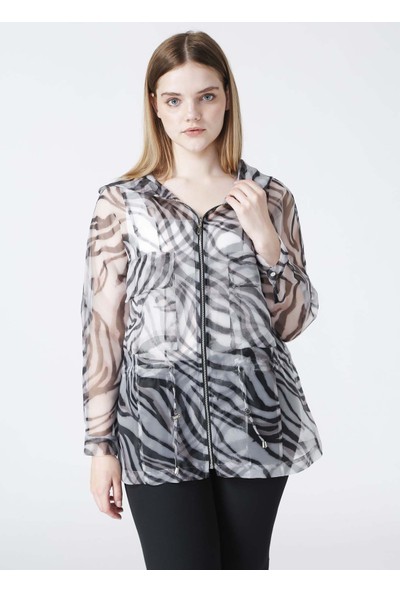 Ekol Siyah Desenli Kadın Ceket