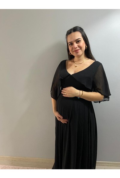 Macfly Melek Kol Hamile Giyim Şifon Elbise