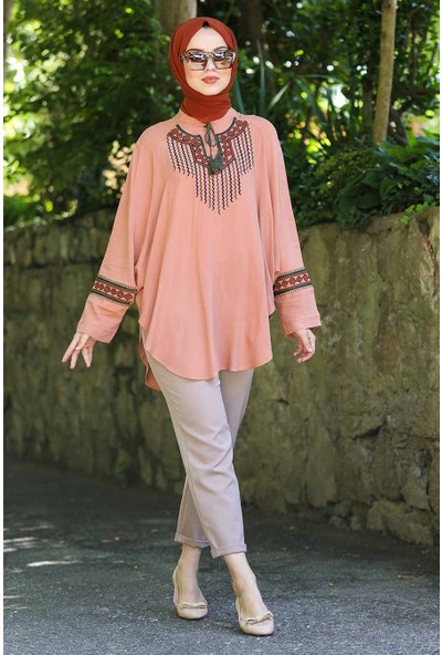 Neva Style Neva Style - Dantelli Somon Tesettür Panço 236SMN Neva Style Neva Style - Dantelli Somon Tesettür Panço 236SMN