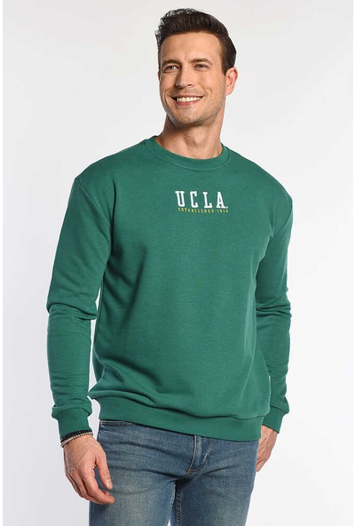 GUERNE Yeşil Bisiklet Yaka Nakışlı Erkek Sweatshirt