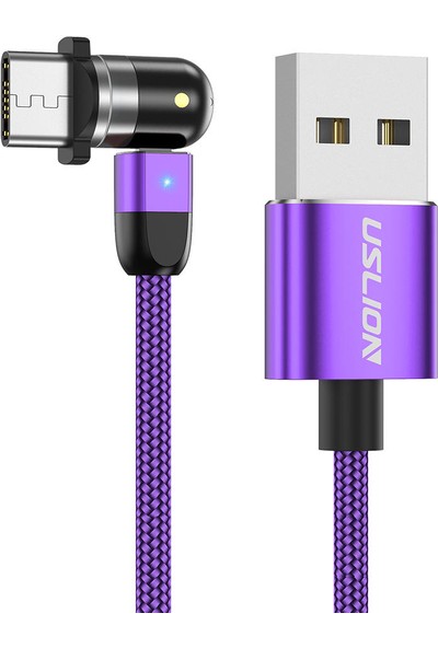 Prettyia 540 Manyetik Şarj USB Kablosu 360 180 Mor 2 M Tip-C (Yurt Dışından)