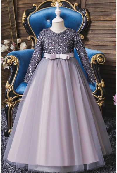 Miço Kids Gri Payetli Kız Çocuk Abiye - Kız Çocuk Elbise Miço Kids Gri Payetli Kız Çocuk Abiye - Kız Çocuk Elbise