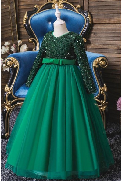 Miço Kids Yeşil Payetli Kız Çocuk Abiye - Kız Çocuk Elbise Miço Kids Yeşil Payetli Kız Çocuk Abiye - Kız Çocuk Elbise