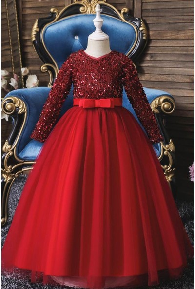 Miço Kids Kırmızı Payetli Kız Çocuk Abiye - Kız Çocuk Elbise Miço Kids Kırmızı Payetli Kız Çocuk Abiye - Kız Çocuk Elbise