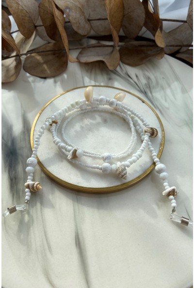 My Joyas Design Deniz Kabuklu Beyaz Boncuk Gözlük Zinciri