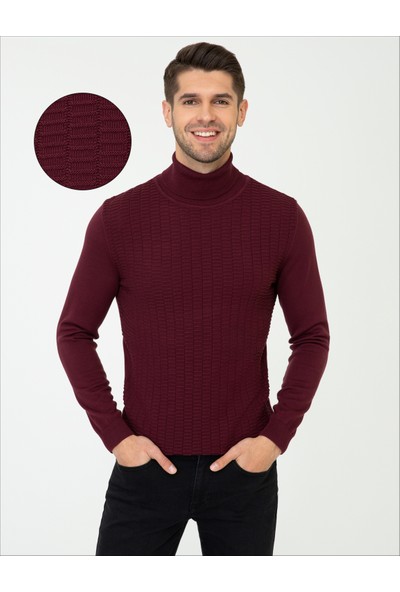 Pierre Cardin Bordo Slim Fit Balıkçı Yaka Triko Kazak 50248530-VR014
