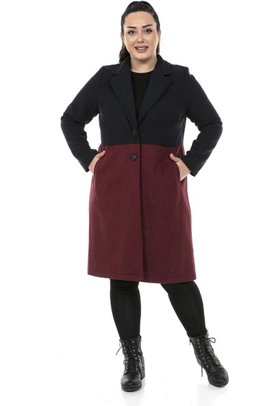 Disentis Modest Büyük Beden Fleto Cepli Düğmeli Astarsız Lacivert Bordo Ceket