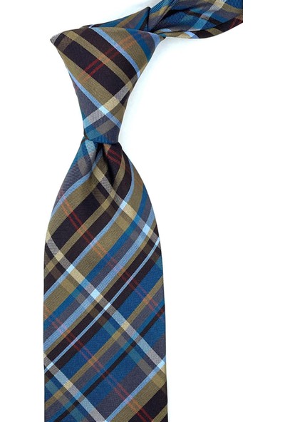 Kravatkolik Polidaro Style Yeşil Kahve Ekose Desen Italyan Ipek Kravat İK975