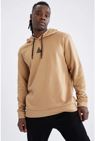 DeFacto Standart Fit Kapüşonlu Baskılı Uzun Kollu İçi Yumuşak Tüylü Sweatshirt V3119AZ21WN