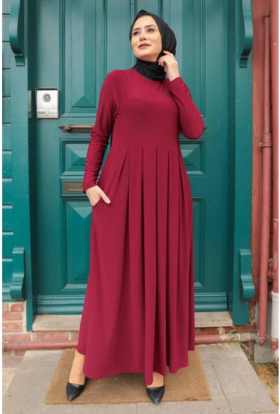 Neva Style - Cepli Bordo Tesettür Elbise 4550BR Neva Style - Cepli Bordo Tesettür Elbise 4550BR