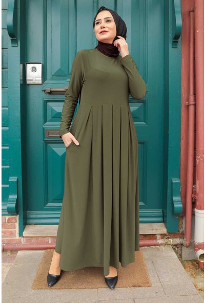 Neva Style - Cepli Haki Tesettür Elbise 4550HK Neva Style - Cepli Haki Tesettür Elbise 4550HK