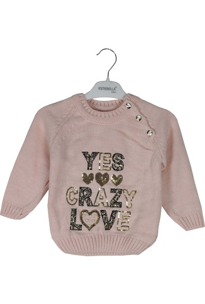 Simbat Kız Bebek Baskılı Triko Kazak/pudra/0-1 Yaş