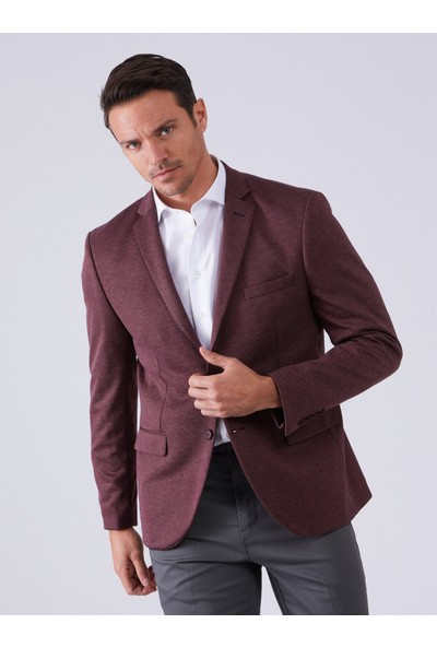 Dufy Bordo Erkek Ceket - Slım Fıt
