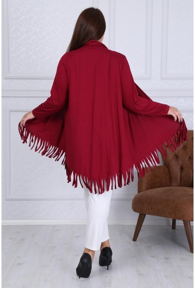 ViolettaXL Kadın Büyük Beden Asimetrik Kesim Püsküllü Salaş Likralı Viskon Hırka