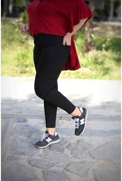 ViolettaXL Kadın Siyah Büyük Beden Full Likralı Yüksek Bel Gabardin Pantolon