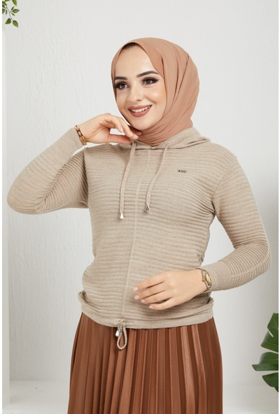 İmaj Butik Kapşon Detaylı Triko Kazak/vizon İmaj Butik Kapşon Detaylı Triko Kazak/vizon