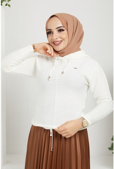 İmaj Butik Kapşon Detaylı Triko Kazak/ekru İmaj Butik Kapşon Detaylı Triko Kazak/ekru