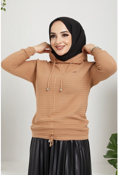 İmaj Butik Kapşon Detaylı Triko Kazak/camel İmaj Butik Kapşon Detaylı Triko Kazak/camel