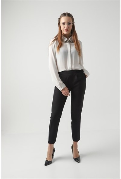 Lady Love Kalem Pantolon Esnek Bel Siyah